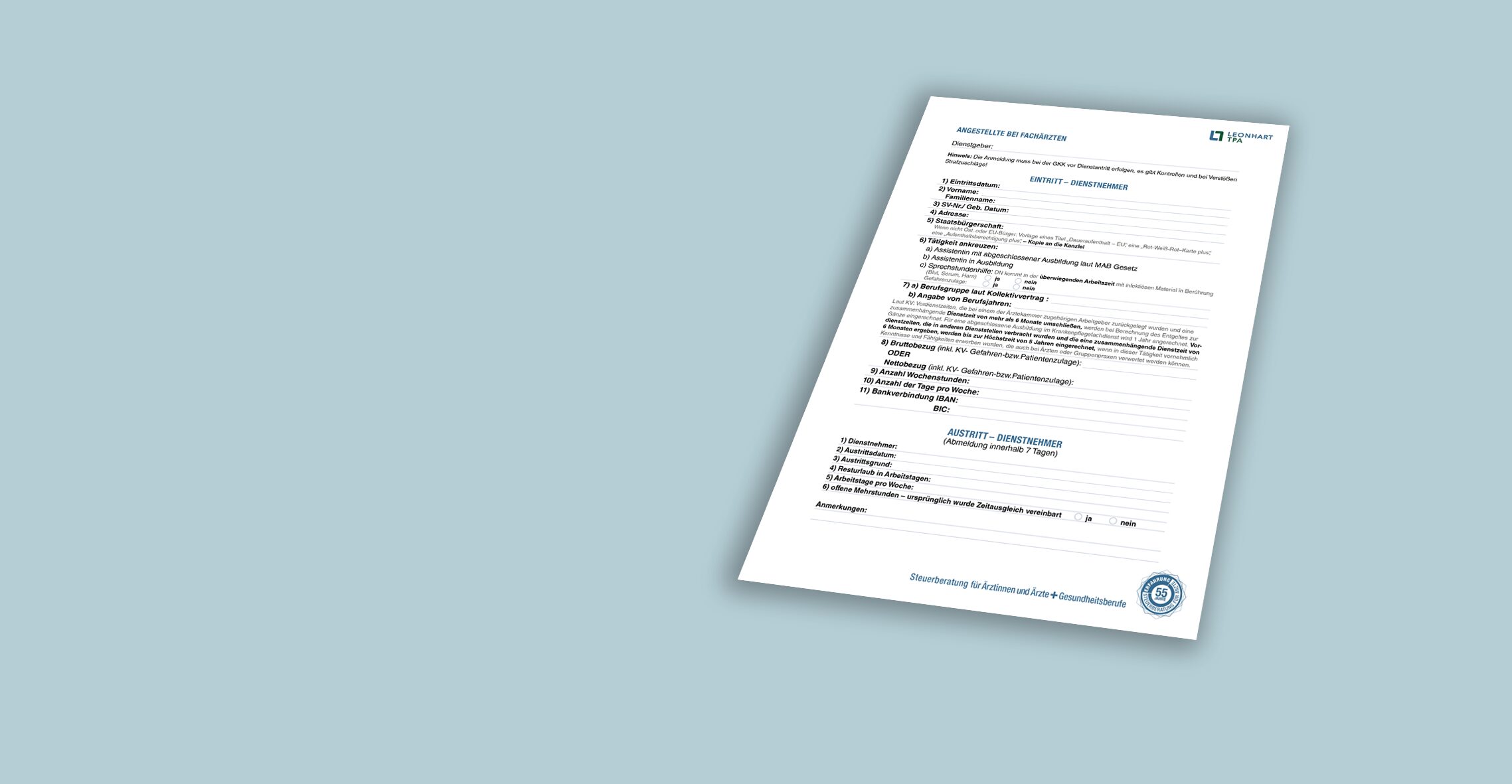 Angestellte bei Fachärzten: An- und Abmeldeformular - www.leonhart-tpa.at